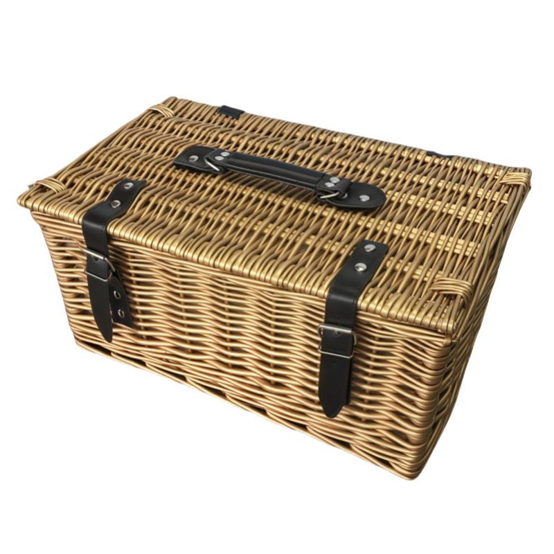 China 16 inch Gold wicker hamper basket with dark brown faux leather ...