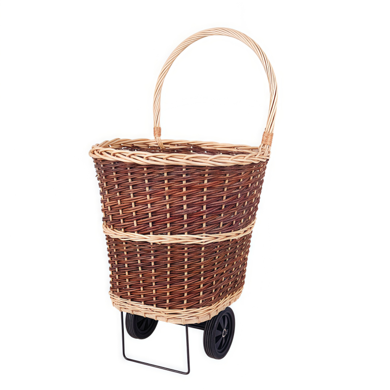 China Wicker shopping trolley willow log basket with wheels ...